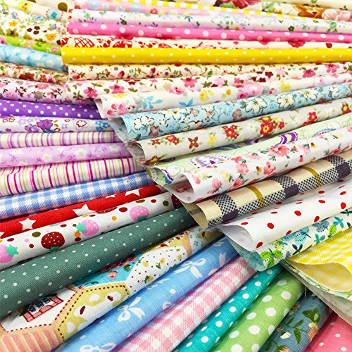 flic-flac 50pcs 10 x 10 inches (25cmx25cm) Cotton Fabric Squares Quilting Sewing Floral Precut Fabric Square Sheets for Craft Patchwork (50pcs 25cm*25cm)