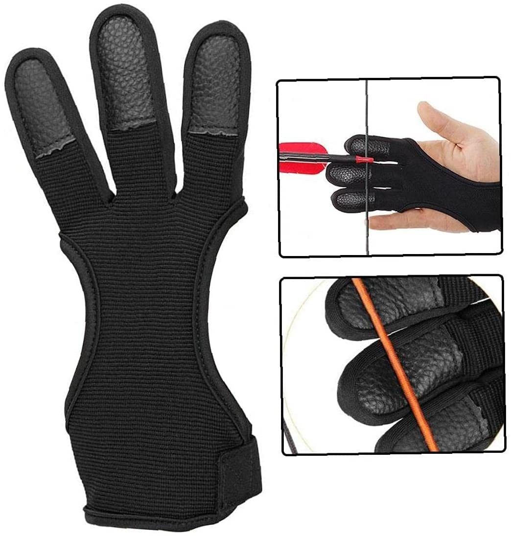 Archery Gloves Finger Protector Arrow Bow Three Finger Recurve Protective Gear Accessories Black for Adult Beginner M jiangyu1994 (Size : M)