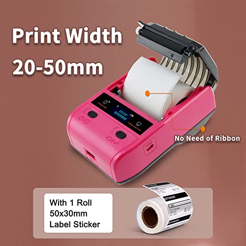 DETONGER Label Maker DP23P Thermal Portable Bluetooth Barcode Label Maker with 1 Pack 50x30mm Label Sticker for Home Office Organization Commercial Use, Android & iOS,Red