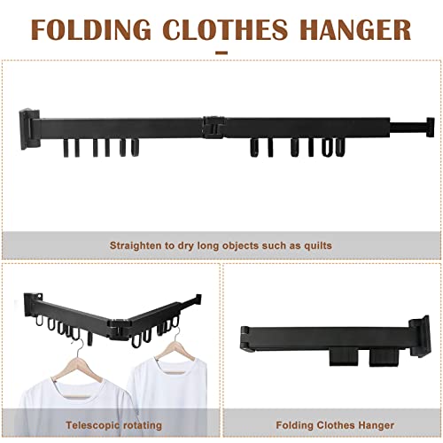 Clothes Drying Rack, Wall Mounted Clothes Hanger Collapsible Clothes Dry Racks with 12 Clothes Pegs for Balcony Mudroom Bedroom (90cm)