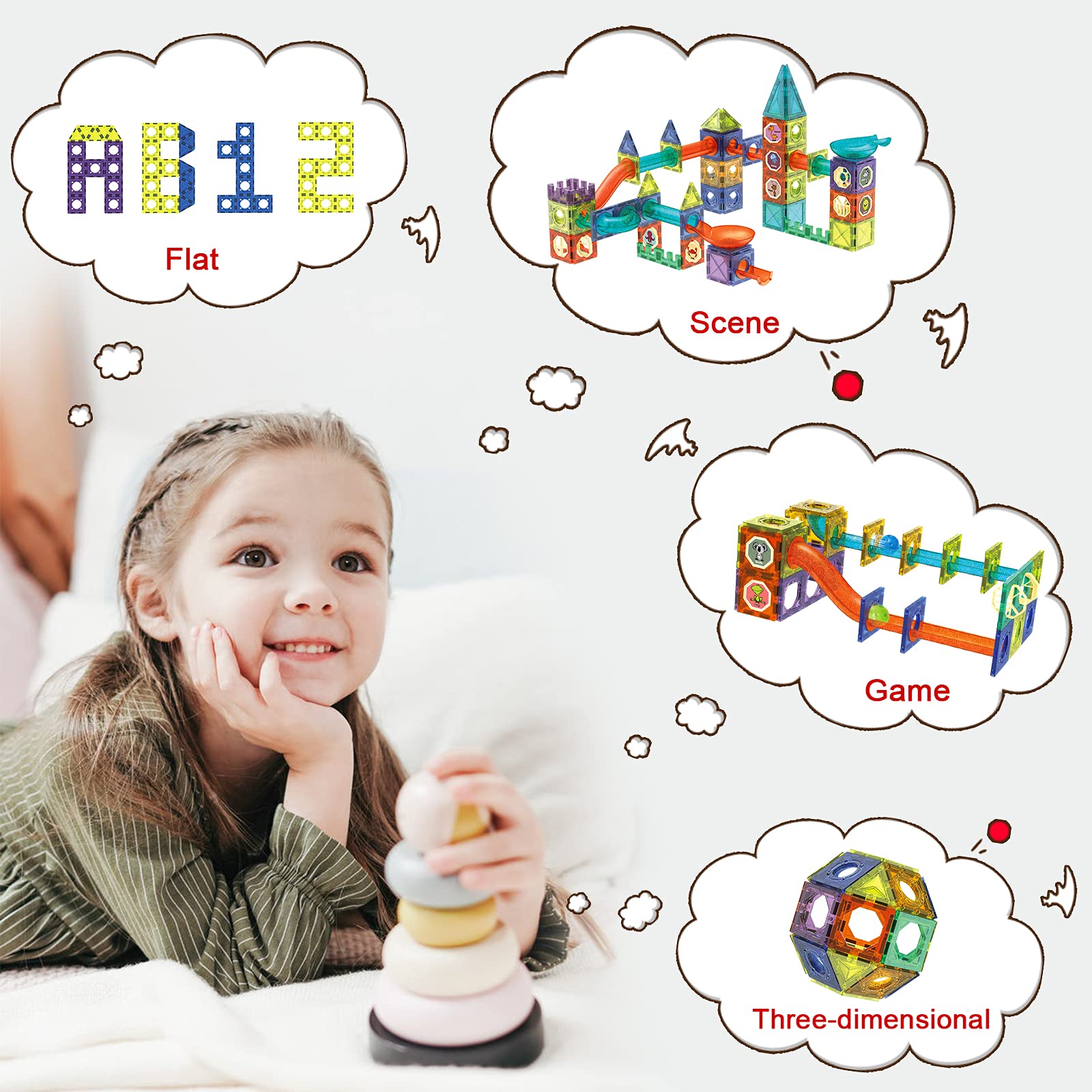 Hitish Magnetic Marble Run Set, 75 Pcs Magnetic Tiles 3D Building Blocks STEM Learning Toys, Magnetic Race Track Play Set Magnet Construction Toys for Boys Girls Ages 3+