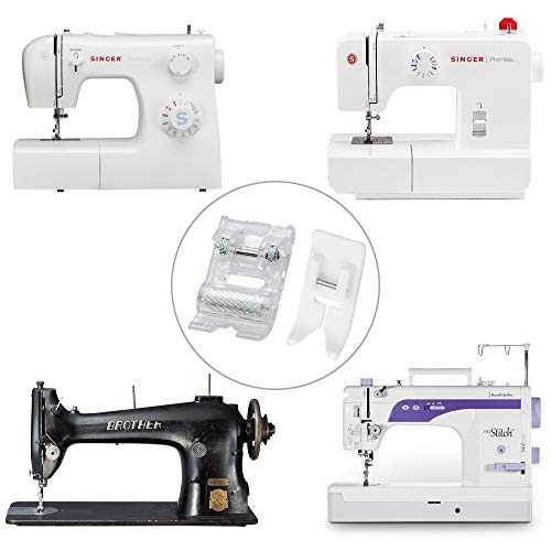 CESUSME 2 Pcs Roller Sewing Machine Presser Foot Plus Non-Stick Zigzag Teflon Sewing Machine Presser Foot - Fit for Singer, Brother, Babylock, Low Shank Simplicity Sewing Machine(2 Styles)