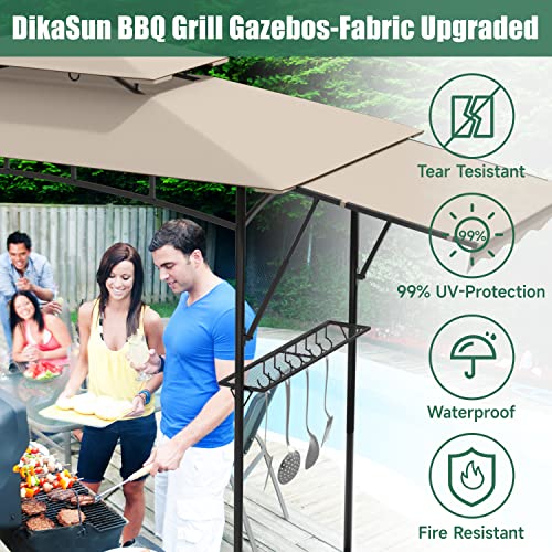 DikaSun Grill Gazebo 11x5 Double Tiered with Extra Shadow BBQ Waterproof Canopy Outdoor Gazebos for Patio, Backyard(Sand)