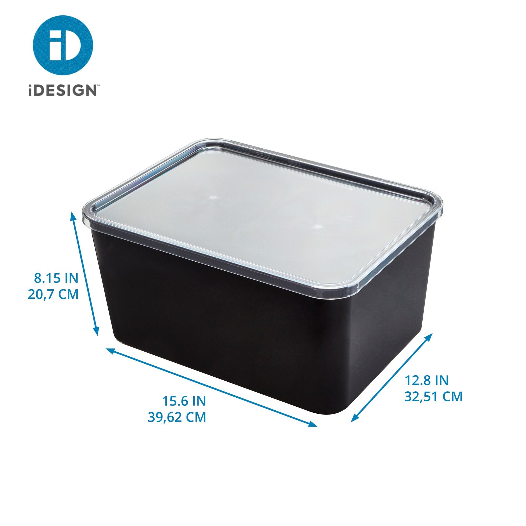 iDesign Storage Bin with Lid & Wall Mount Bracket, The Wallspace Collection β 16" x 12" x 8", Clear Bin