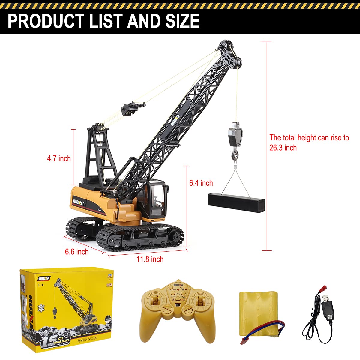 Hitish Remote Control Tower Crane Die Cast Truck Hoist Dragline 1:14 Scale 2.4GHz Remote Control Engineering Lift Model Truck Crawler Loader Excavator Bulldozer Construction Toy for Boys & Girls