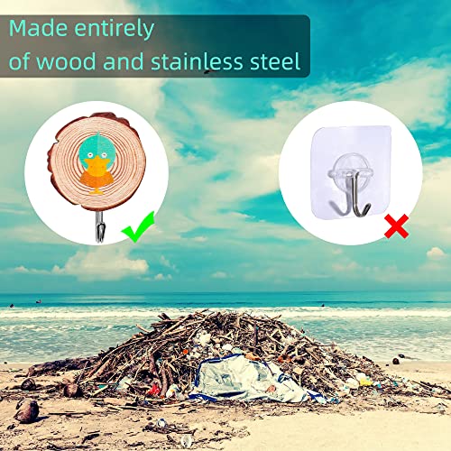 Johiux Pack of 4 Self-Adhesive Wooden Hooks, Adhesive Hooks, Children's Coat Hooks, Wall Hooks, Self-Adhesive Children's Coat Hooks are Used for Towels, Backpacks, Hats and Coats.