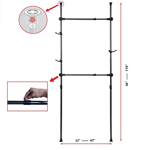 Free Standing Closet, Double Adjustable Heavy Duty Clothing Racks for Hanging Clothes, Closet Organizer System Standing Clothes Rack with Telescopic Clothing Rod fit for Clothes Storage. (Black)