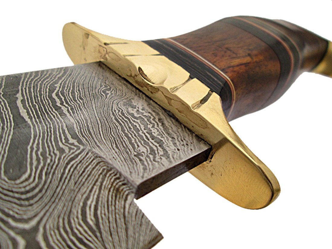 AishaTech Seminole Hunting Knife Damascus Steel Blade and Wood Handle