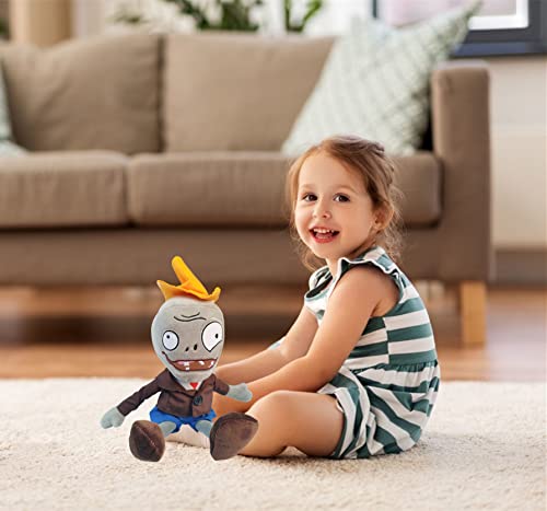 JHESAO 12" PVZ Plush Conehead Zombies Brown Coat Toys PVZ 1 2 Stuffed Soft Doll Roadblock Conehead Zombie New