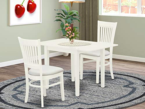 East West Furniture NDVA3-LWH-C Norden 3 Piece Kitchen Table & Chairs Set Contains a Rectangle Dining Room Table with Dropleaf and 2 Fabric Upholstered Chairs, 30x48 Inch, Linen White
