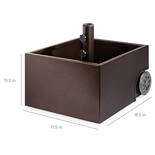 Best Choice Products 150lb Capacity Portable Steel Umbrella Base Stand for Outdoor, Patio, Garden, Market w/Fillable Planter, Drainage, 2 Adjustment Knobs, Handle, Wheels