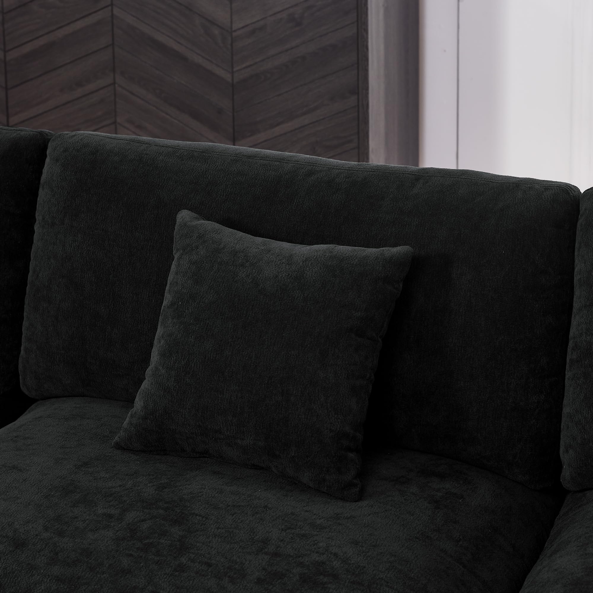 Yoglad Modern Oversized Modular Sectional Sofa Set with Down Feathers, L-Shaped Chenille Upholstered Couch with Ottoman and 10 Pillows for Living Room or Apartment (Black)