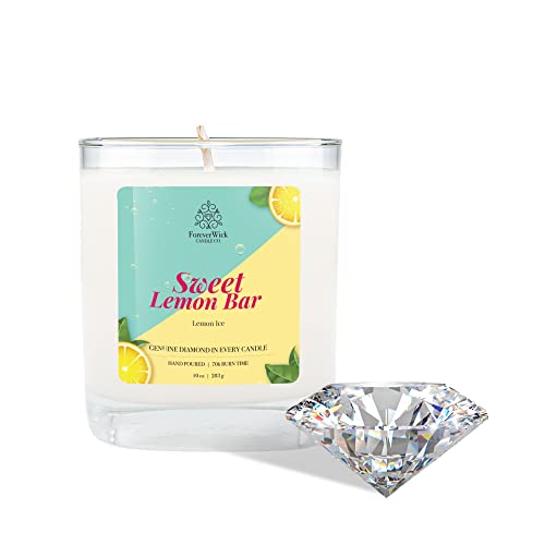 ForeverWick Sweet Lemon Bar Surprise Soy Wax Candle with Diamond Inside 10 Oz Jar, Highly Scented, Exchange Diamond for 14K Gold & Diamond Fine Jewelry, Masterfully Hand Poured, 70 Hour