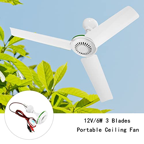 EXDOLL Portable Ceiling Fan 12V DC Mini Hanging Fan 19.7β Silent Camping Tent Hanging Fan Mute Energy-Saving Fans Bedroom Breeze Gazebo Fan Battery Powered