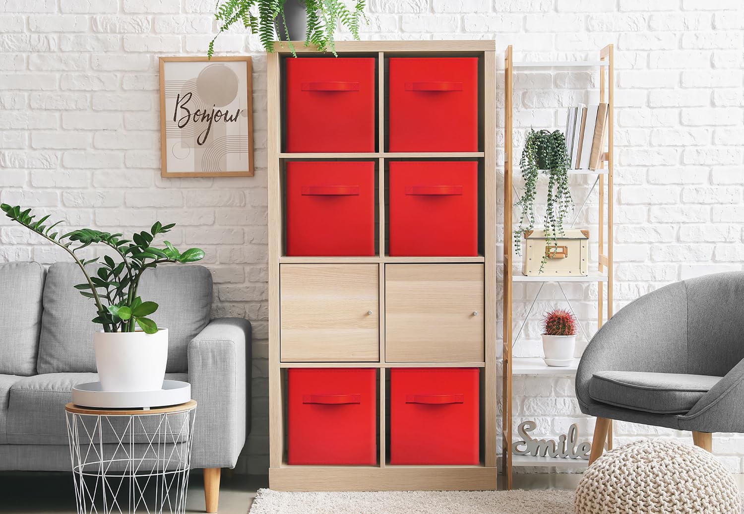 Sorbus Foldable Storage Cubes - 6 Fabric Baskets for Organizing Pantry, Shelf, Toy Box, Cubby, Closet Organizer - 11 Inch Collapsible Closet Organizers and Storage Bins - Red Storage Cubes with Handle