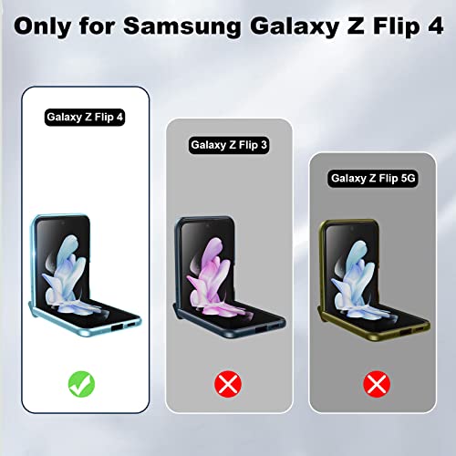 for Samsung Z Flip 4 Leather Case: Spring Hinge Protection & Camera Lens Protector Metal Volume Key Protective Slim Thin Shockproof Phone Case for Galaxy Z-Flip4 5G (Blue)
