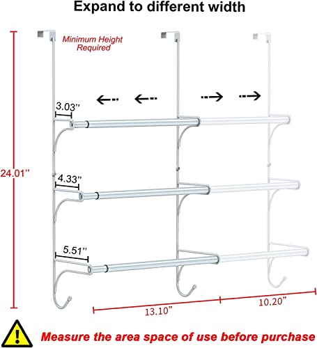 Auledio Adjustable Over The Door Triple Towel Rack with Hooks,Silver