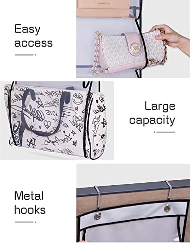 MISSLO 6 Clear Pockets Over Door Organizer for Handbags, Caps, Accessories (White)