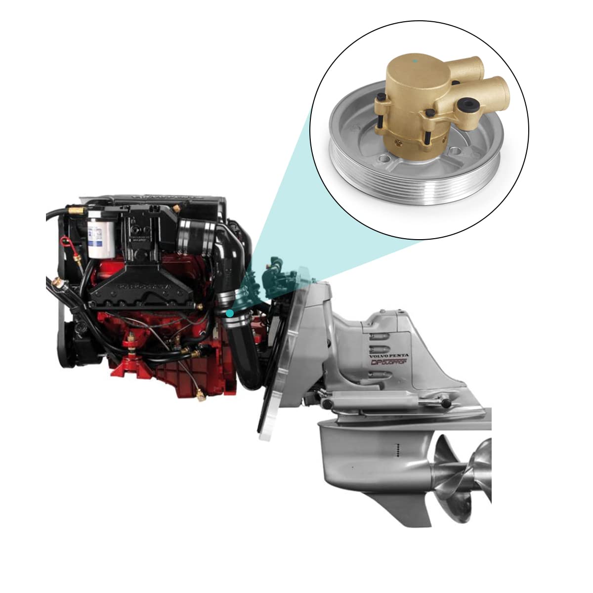 AULINK 21212799 Sea Water Pump OE Replacement For Volvo Penta 4.3 5.7 V8 V6 GXI GL Replace 3812519 Crankshaft Mounted Sea Pump