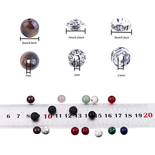 Colle Stone Bead for Jewelry Making 8mm 418pcs DIY Bracelet Beads Kit with Natural Lava Stone, Charms, Finishings&2 Strings for Women/Men Jewelry Making Kits