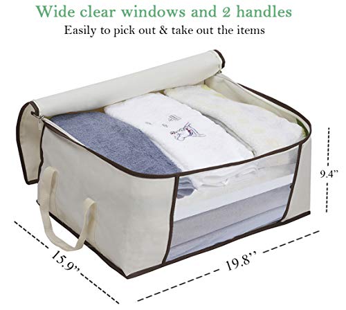 MISSLO Thick Oxford Clothing Organizer Storage Bags for Clothes, Blanket, Comforter, Closet, Medium, 3 Piece Set (Beige)