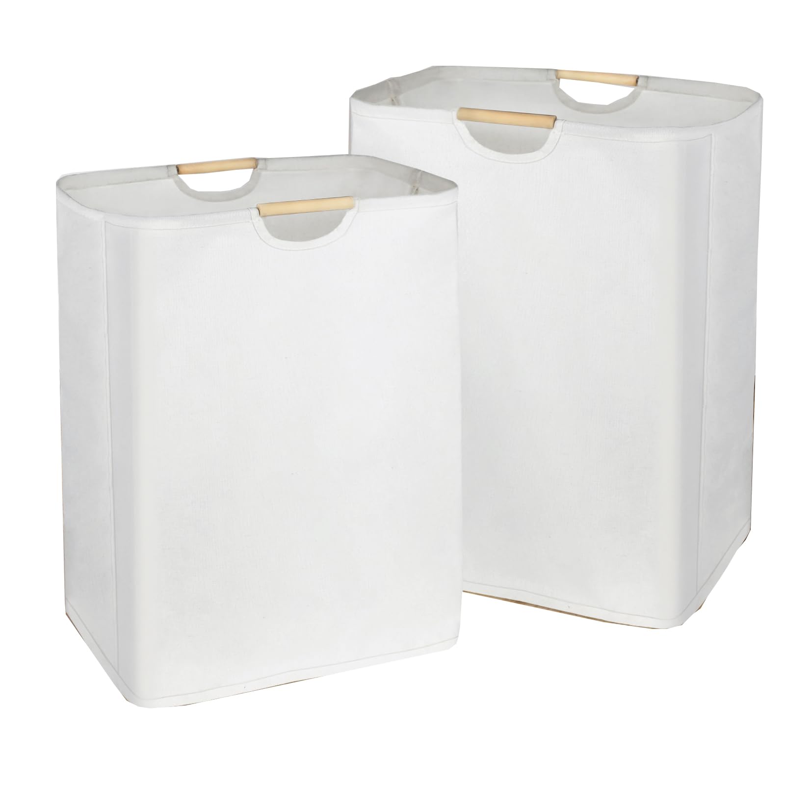 NONAKO 2 Pack Laundry Hampers - Large Collapsible Laundry Basket with Easy Carry Wooden Handles, Freestanding Dirty Clothes Hamper for Bedroom, Laundry Room, Bathroom, White
