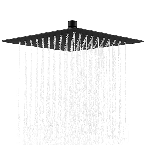 GELE Rainfall Shower Head, 10 Inch High Pressure Shower Head, Ultra -thin Matte Black Shower Head Without Shower Arm, Stainless steel