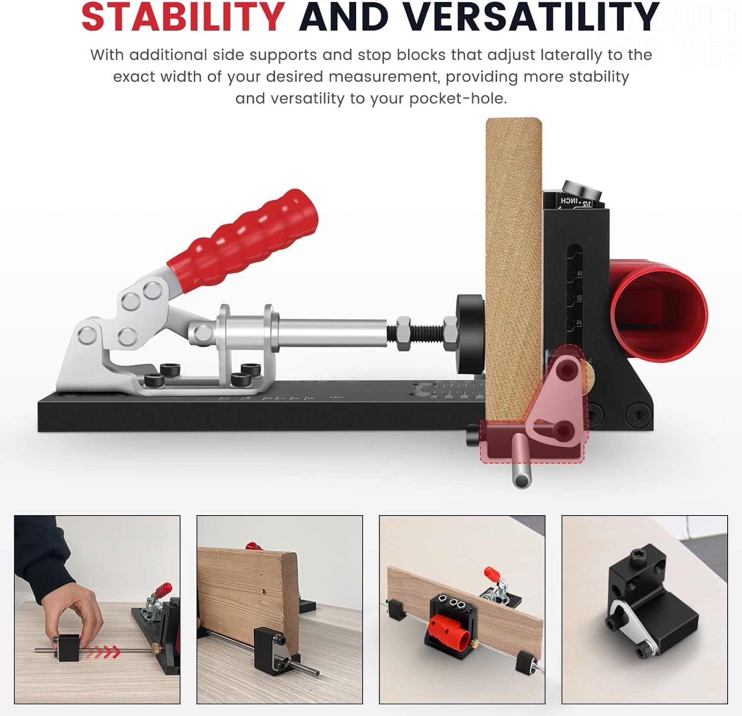ENJOYWOOD Pocket Hole Jig System with Side Support Adjustable Drill Guide with 2 Drill Bits for Woodworking Aluminum Dowel Jig XK4S PRO