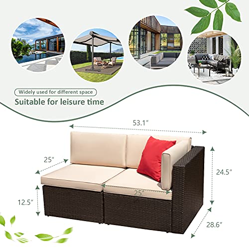 Devoko Patio Furniture Sofa Sets Outdoor All-Weather Sectional Corner Sofa and Armless Sofa (Beige, 2 PCS Patio Sofa Set)