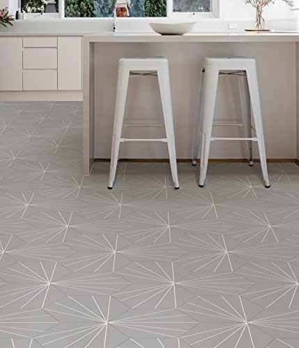 FloorPops 9" x 10.4" Vers Peel & Stick Hexagon Vinyl Floor Tiles (10 Tiles), (4.5 sqft/Carton), Gray