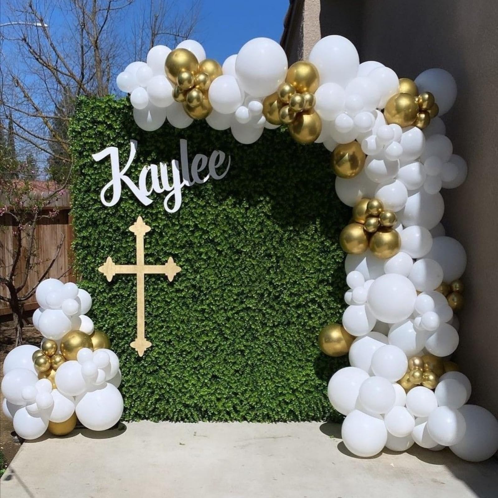 DIY White Gold Balloons Kit - 178 pcs Balloon Arch Garland Kit Include White Metallic Gold Confetti Balloons for First Communion Baptism Wedding Bridal Baby Shower Birthday Party Decorations Backdrop