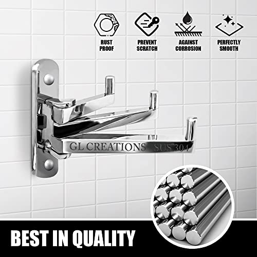 GL Creations Coat Hanger Wall Hooks | Towel Hooks Hanger for Bathroom | Stainless Steel Towel Hook | Folding Hooks for Wall β3.7 x 0.98 x 2.7