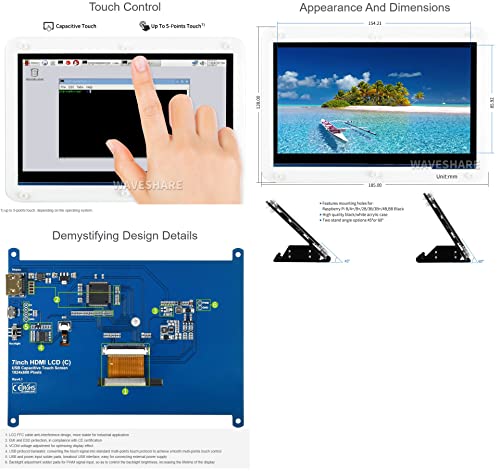 Waveshare 7inch HDMI LCD (C) Capacitive Touch Screen Display Supports Various Systems for All Ver. Raspberry pi 3 Model B/3 B+/2 B/B+/B/A Banana Pi with Bicolor Case