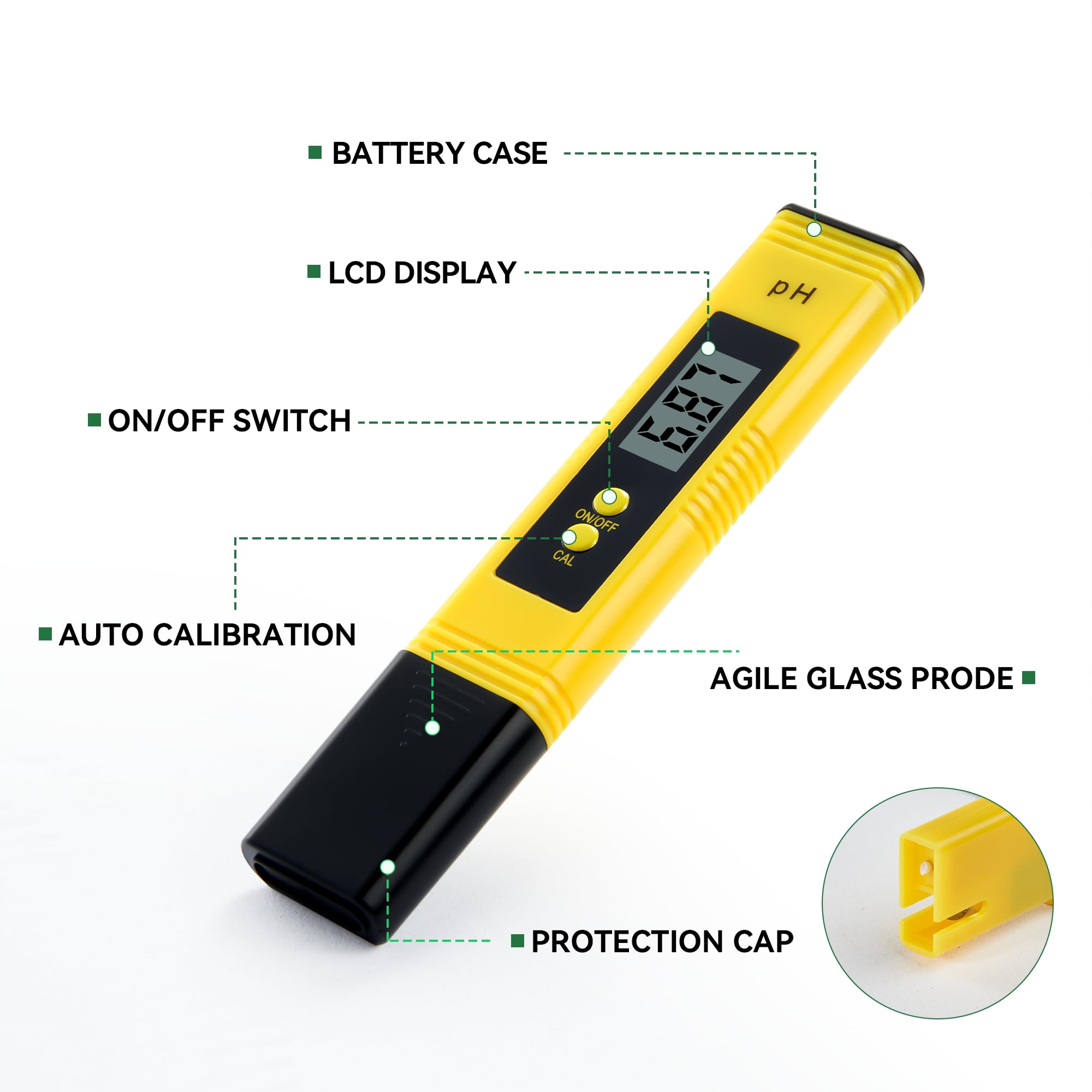 HEYAXA Digital PH Meter for Water, 0.01 PH High Accuracy Pen Type PH Tester for Household Drinking Water, Aquariums, Swimming Pools, PH Range 0-14(Yellow)