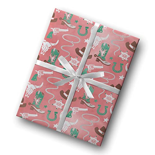 Cute Cowgirl Birthday Wrapping Paper Premium Western Gift Wrap Party Decoration Decor (6 foot x 30 inch roll), Pink