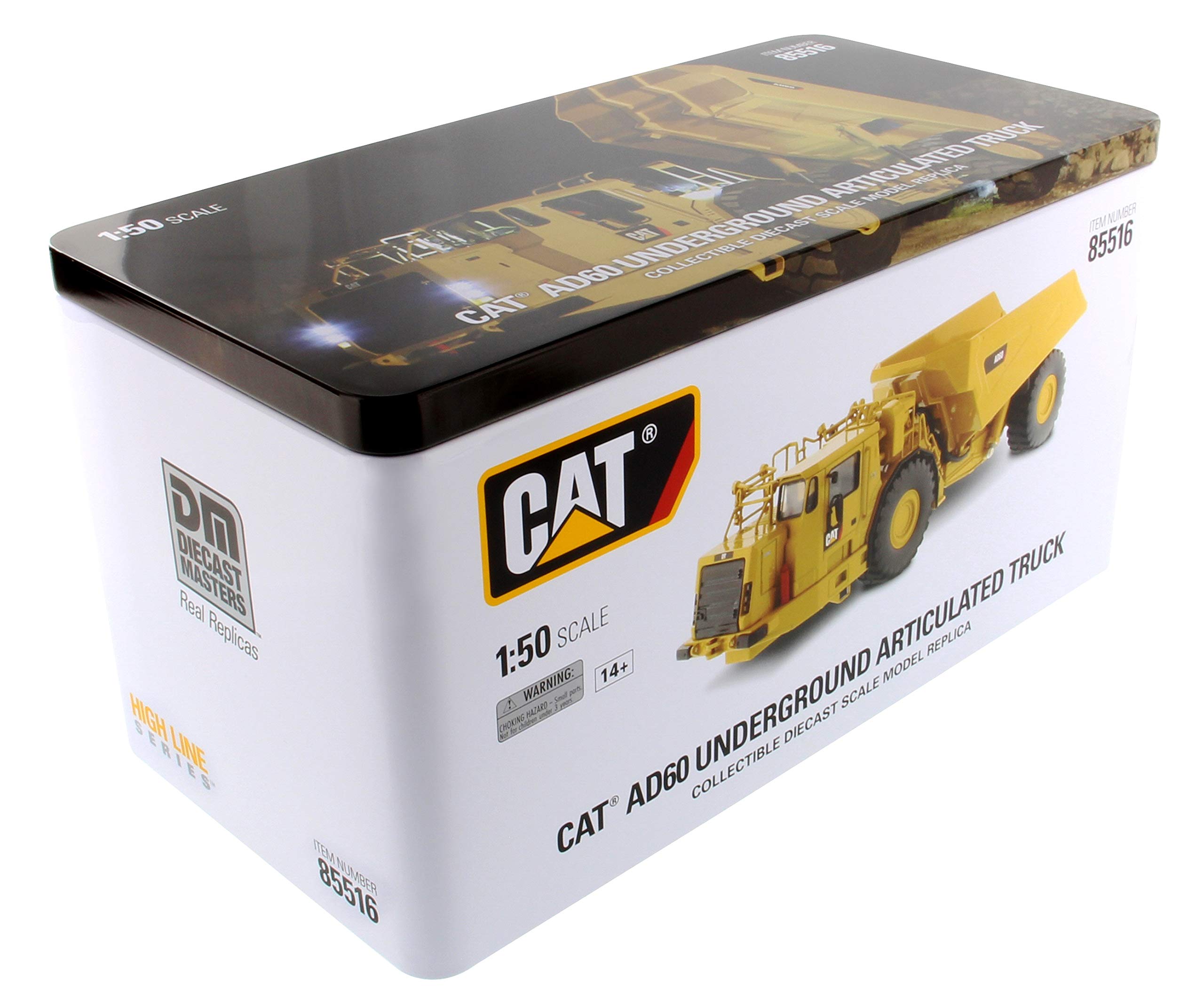 Diecast Masters 1:50 Caterpillar AD60 Articulated Underground Truck, with Working LED Lights and Removable Rock Load Included β High Line Series 85516