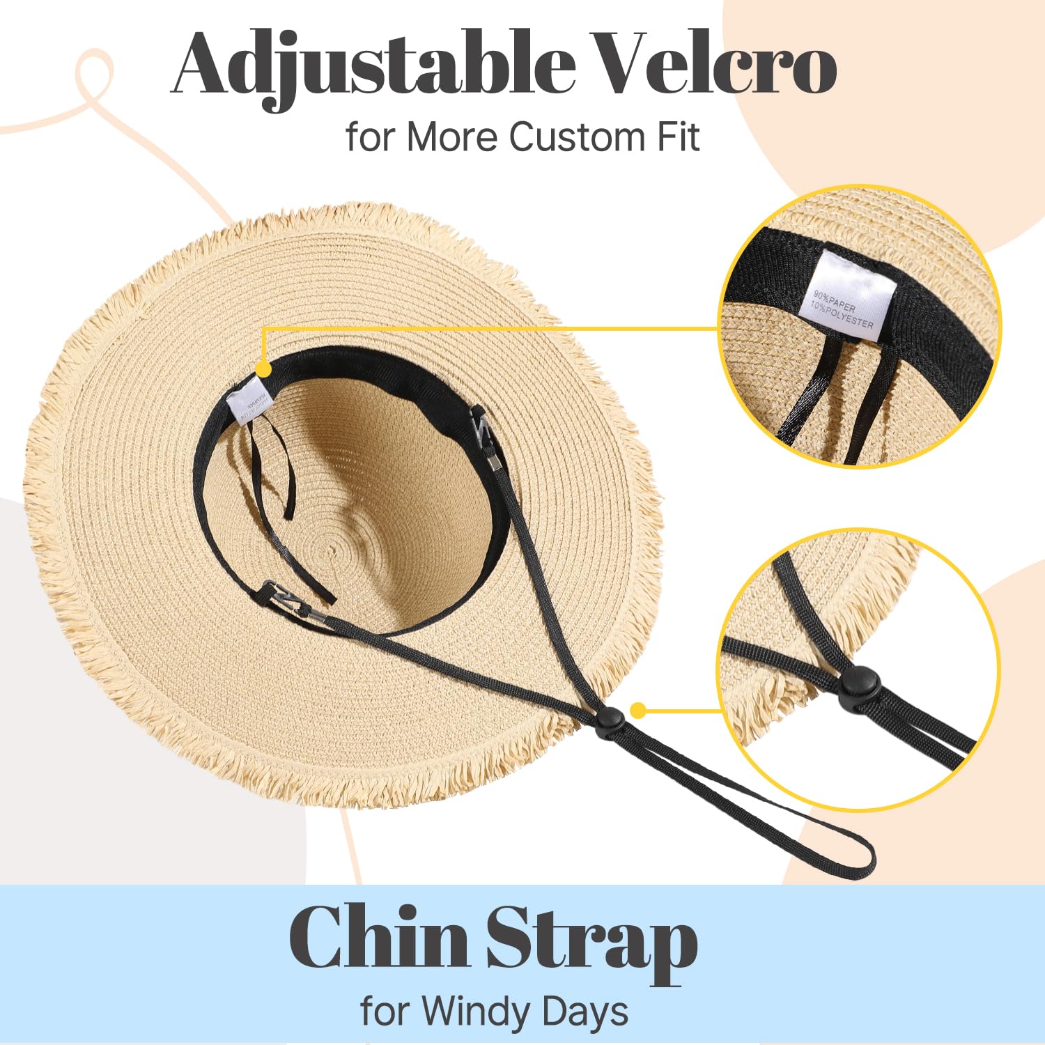 Beach Hats for Women, Wide Brim Sun Straw Hat for Women, UV Protection UPF 50+ Sun Hats, Collapsible Roll up Cap