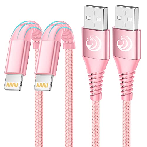 Long iPhone Charger 10 ft 2Pack, (Apple Certified) Lightning Cable 10 Foot Nylon Braided Fast Charging Extra Long 10ft iPhone Cord Compatible with iPhone 13 12 11 XS XR 10 8 7 6 Plus - Pink