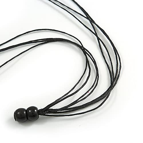 Avalaya Multicoloured Wooden Round Bead and Ring Cotton Cord Long Necklace - 80cm Max/Adjustable