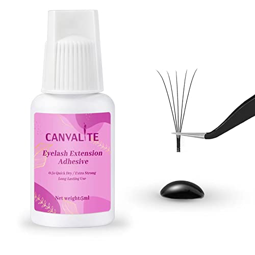 Canvalite Eyelash Glue for Lash Extensions 0.17oz, Extra Strong Lash Glue 0.5 Sec Dry Time, 6-8 Weeks Retention Lash Adhesive Black Latex-Free Eyelash Extension Glue for Professional Salon Use