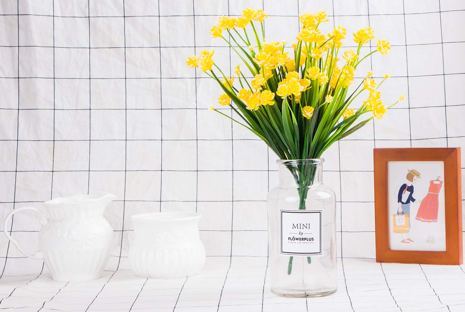 Foraineam 10 Bundles Yellow Daffodils Artificial Flowers Fake Plants Plastic Bushes Greenery Shrubs Fence Indoor Outdoor Hanging Planter Home Garden Decor