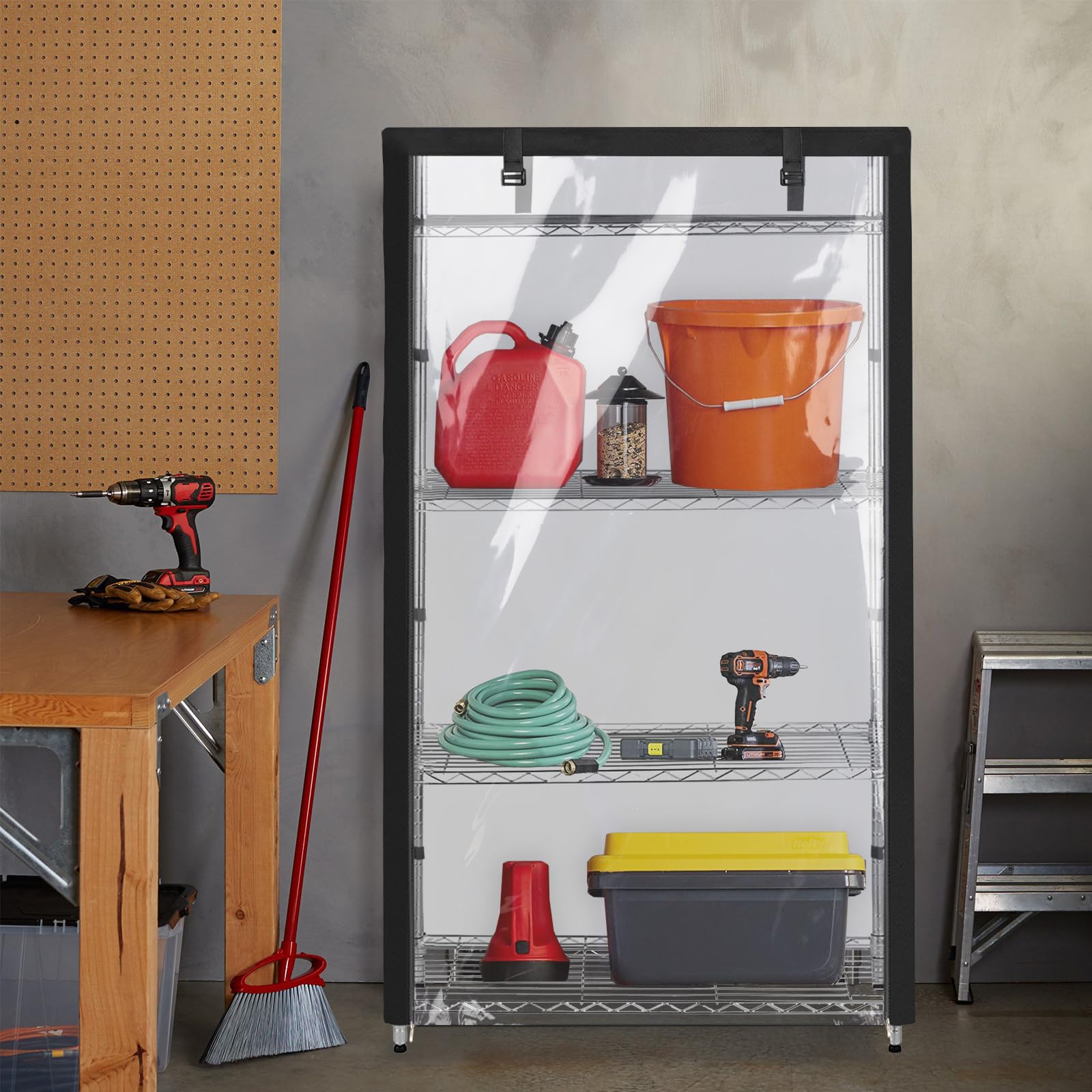 Dalema Storage Shelves Covers,Heavy Duty 600D Waterproof Dustproof Standing Shelf Units Cover with Zipper,Outdoor Wire Shelving Cover for Metal Rolling Shelf Rack