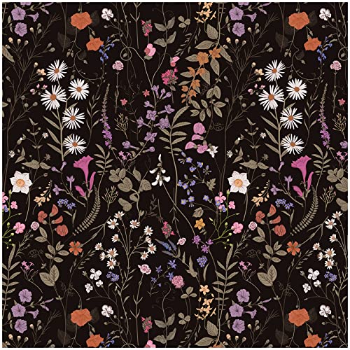 Floral Peel and Stick Wallpaper Boho: 118" X 17.7" Removable Wallpaper Easy Peel Off wallpaper for Bedroom Black Wallpaper Dark Wild Flowers Self Adhesive Contact Paper Renter Friendly Wall Paper