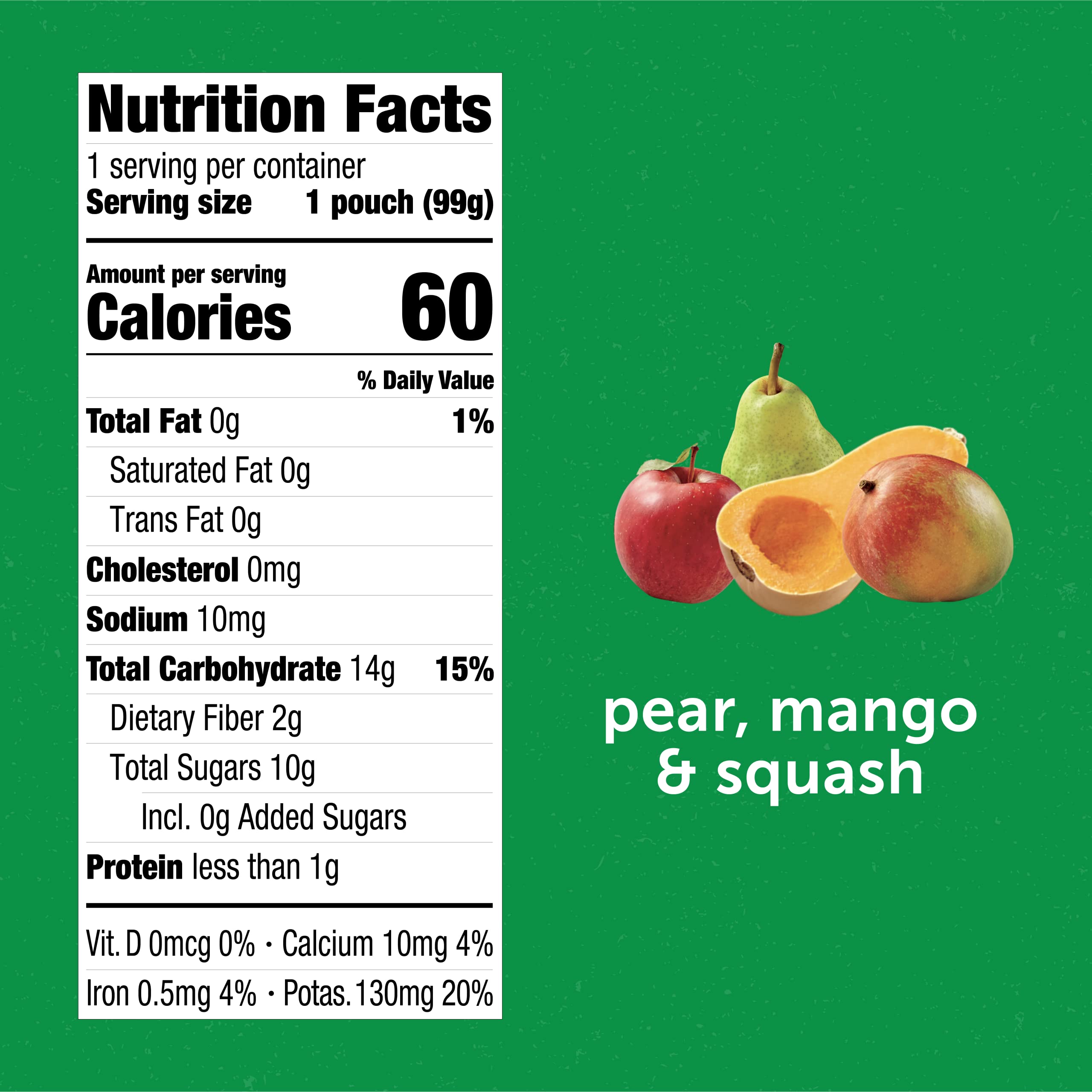Beech-Nut Baby Food Pouches, Pear Mango Squash Fruit Puree, 3.5 oz (18 Pack)