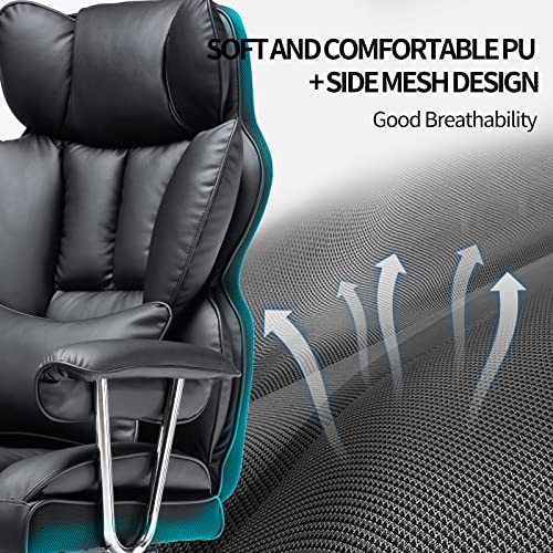 Efomao Desk Office Chair Big High Back Chair PU Leather Computer Chair Managerial Executive Swivel Chair with Lumbar Support (Black)