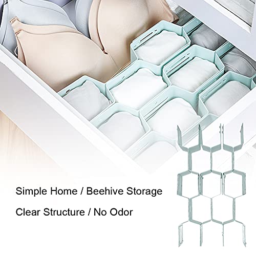 Drawer Divider, Tool Honeycomb Closet Dividers Adjustable Drawer Organizer Tool for Living Room， Bedroom for Underwear/Sock(Light Blue)