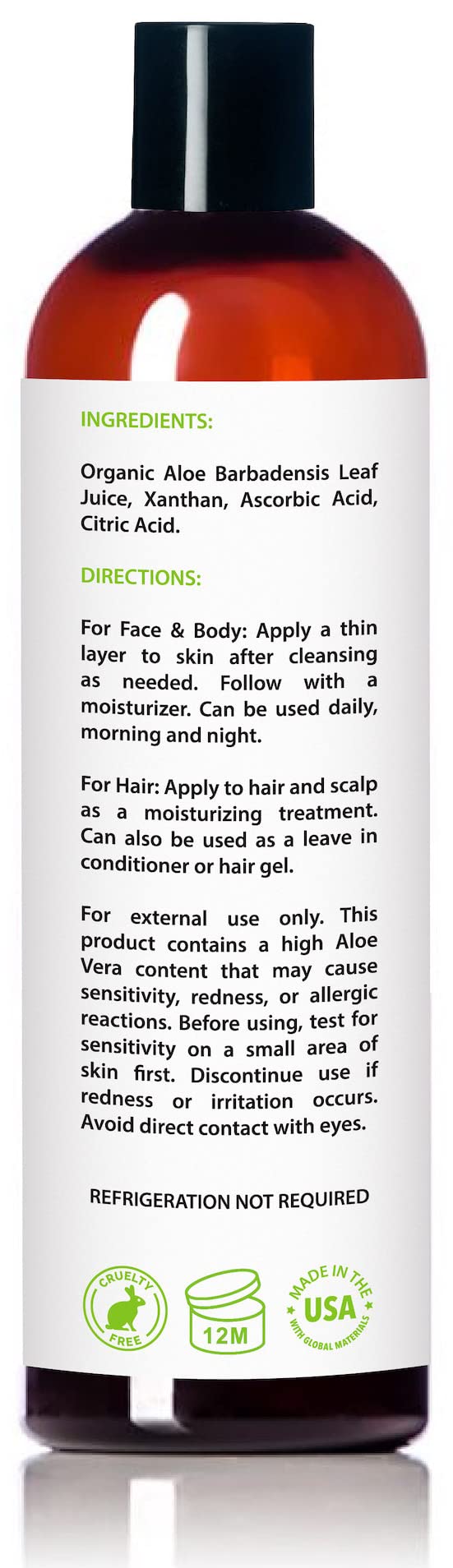 USDA Organic Aloe Vera Gel - For Face, Body, Hair - 100% Pure, After Sun Care