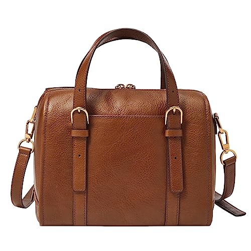 Fossil Women's Carlie Leather Satchel Purse Handbag, Brown (Model: ZB1772200)