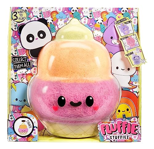 Fluffie Stuffiez Ice Cream Large Collectible Feature Plush 11" - Surprise Reveal Unboxing with Huggable ASMR Fidget DIY Fur Pulling, Ultra Soft Fluff