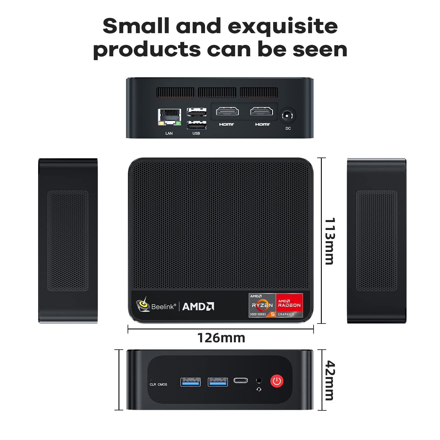 Beelink Mini PC W11 Pro,AMD Ryzen 5 5560U(up to 4 GHz),Mini Computer 16GB DDR4 RAM/500GB M.2 2280 NVME SSD WiFi/BT5.2/HDMI+Type-C,Support 2.5 Inch HDD